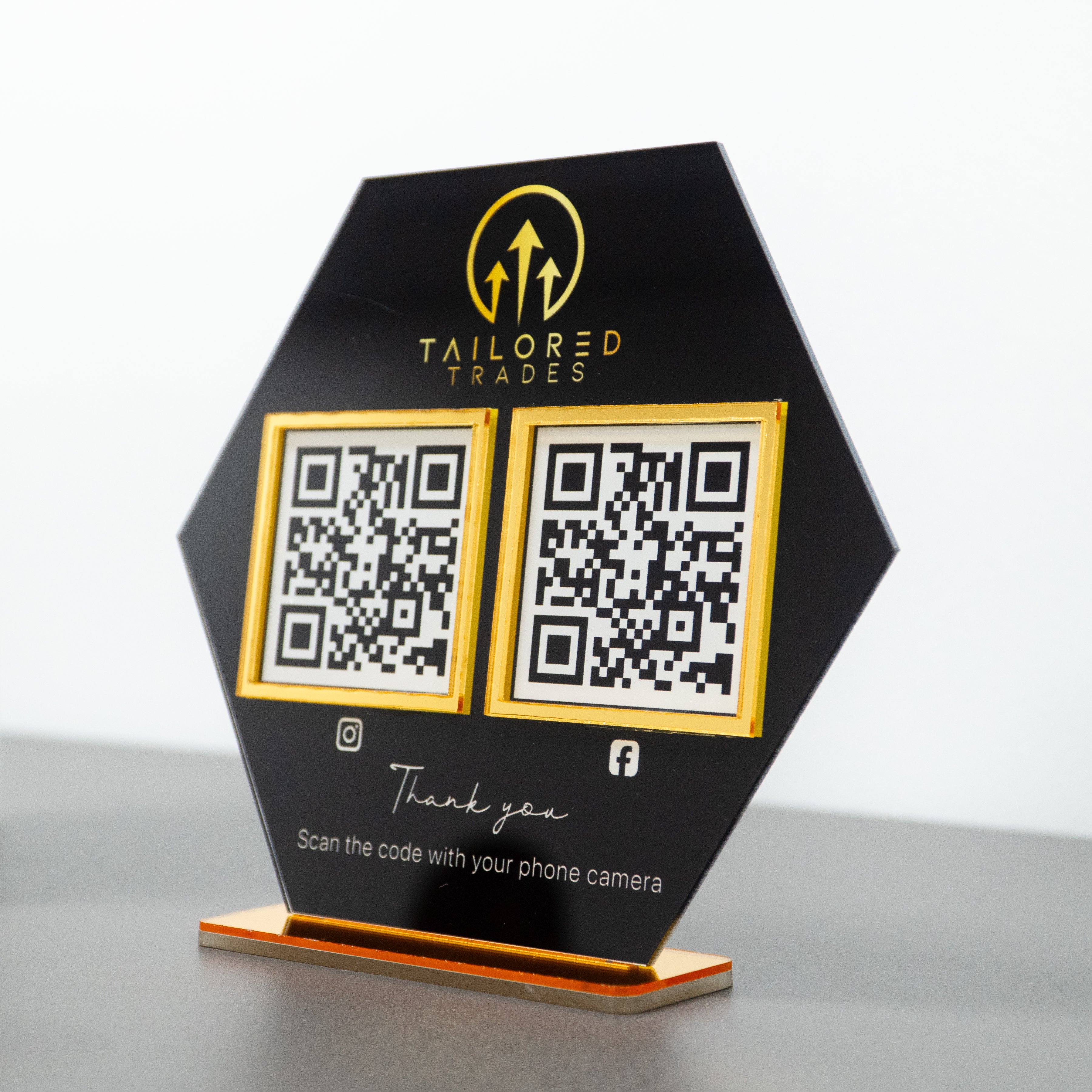 Custom Double QR Code Hexagon Stand Layout A – Prime Signworks